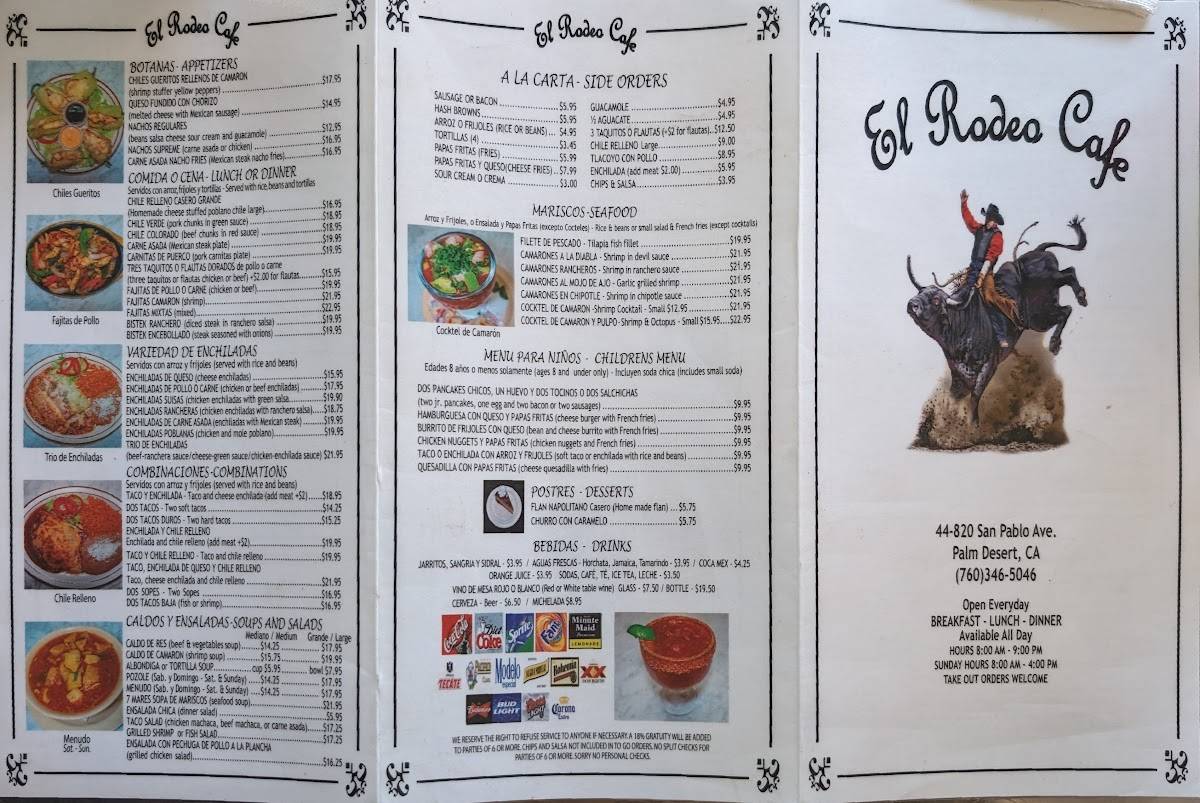 Menu at El Rodeo Cafe, Palm Desert