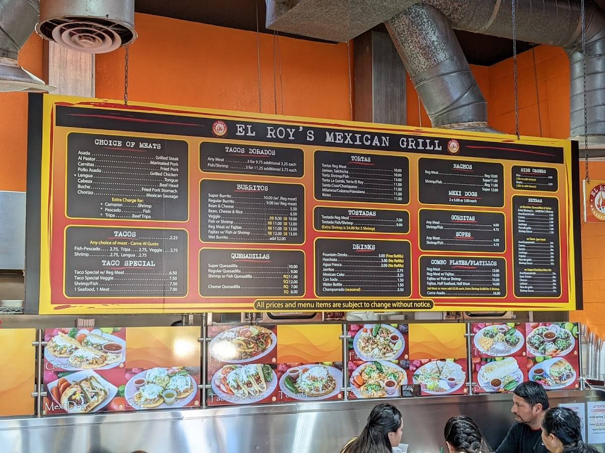 Menu at El Roy's Mexican Grill restaurant, Petaluma, 210 Edith St