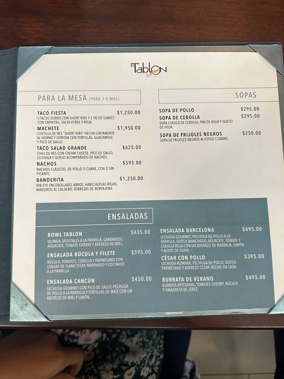 Carta del restaurante El Tablon Latino, Santiago De Los Caballeros, C ...