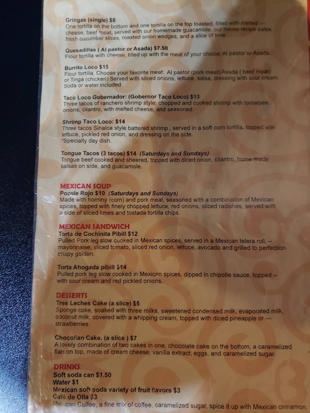Menu at El Taco Loco restaurant, Spruce Grove, 7 Tri Leisure Way