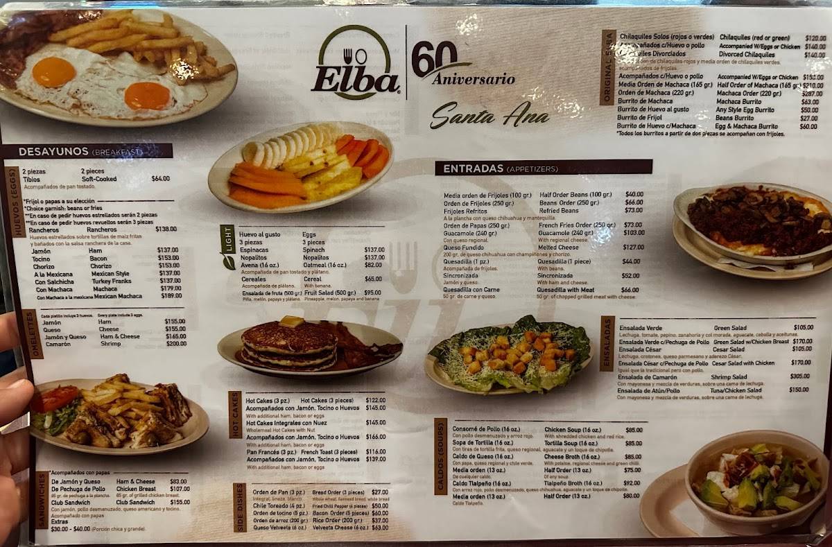 Carta de Restaurant Elba, Santa Ana, 5 de Mayo 901
