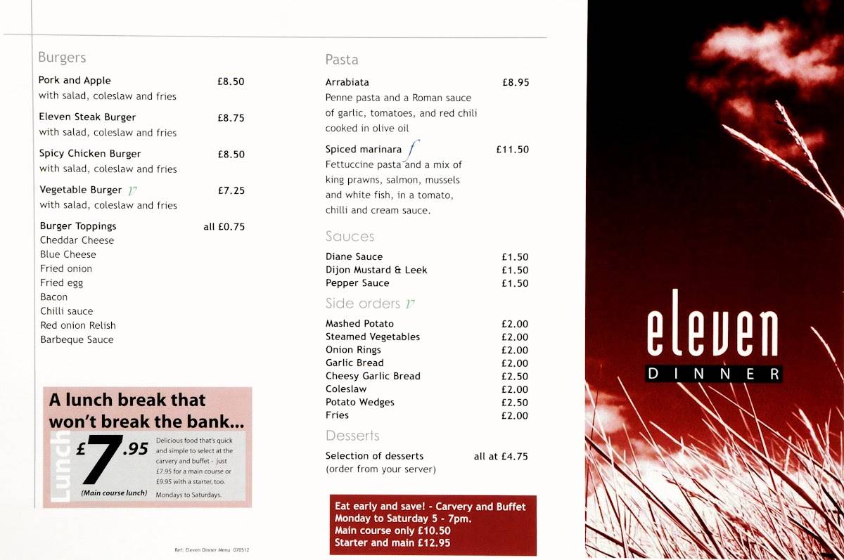 Menu at Eleven Restaurant & Bar, Stornoway