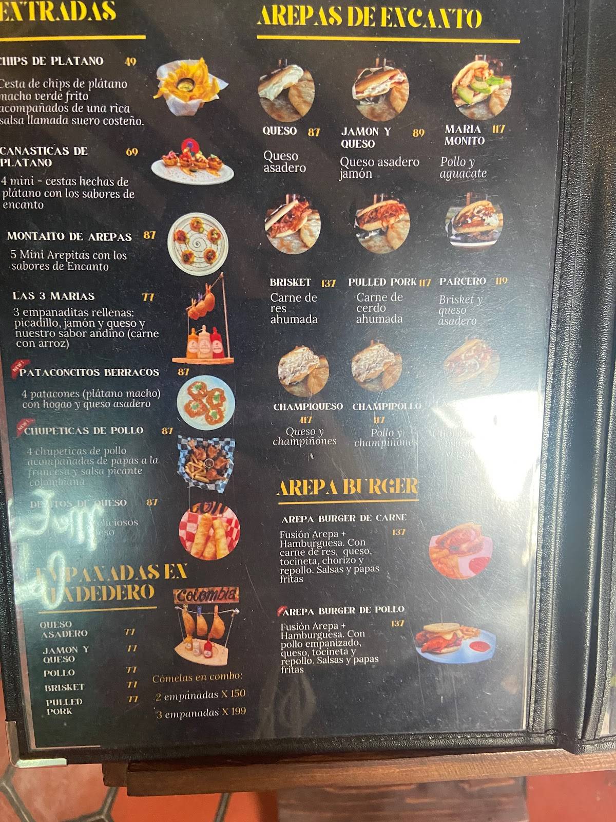 Carta de Encanto Colombia - Restaurante de Comida Colombiana, Saltillo