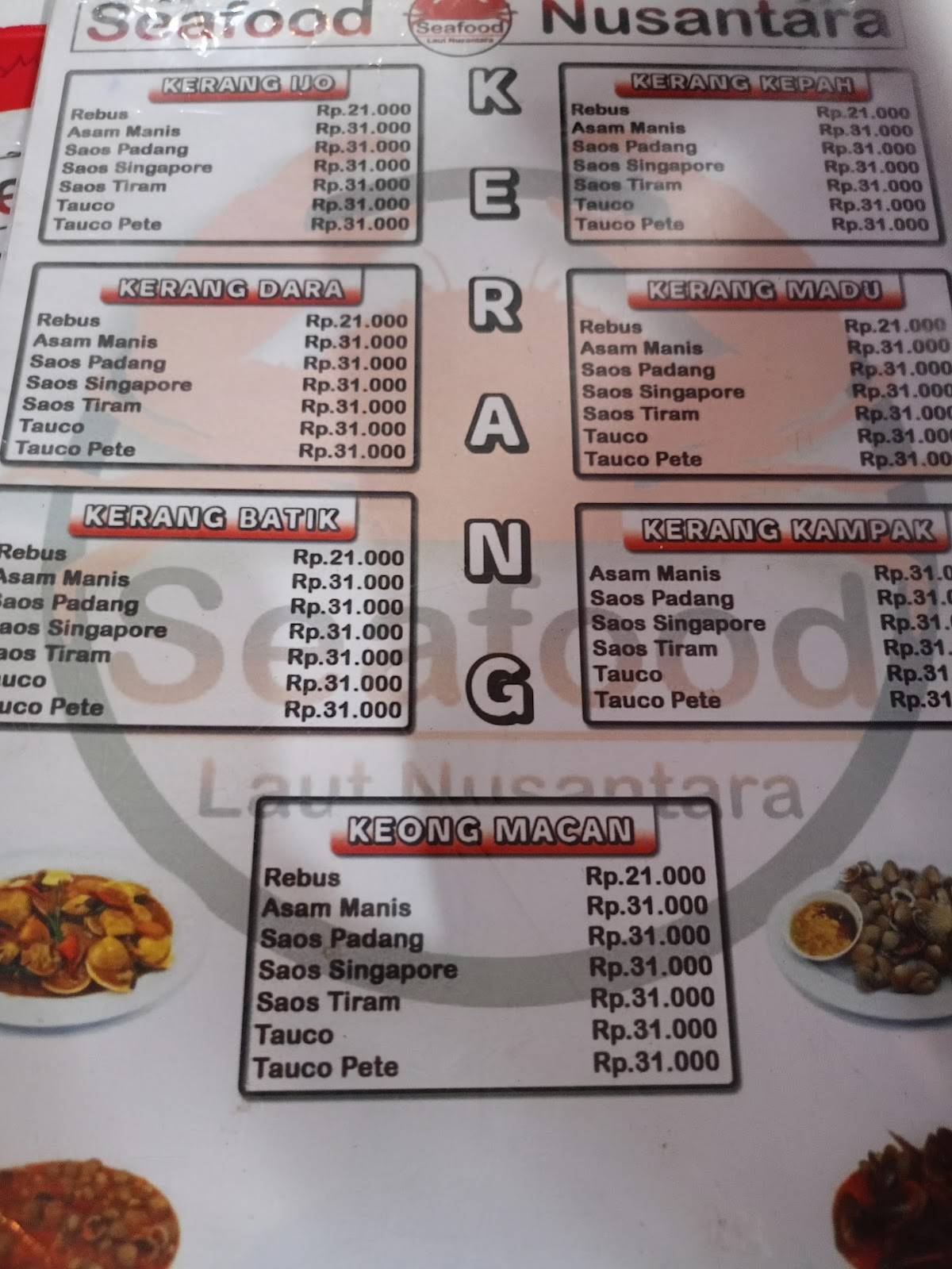 Menu at Es'eS Cendol Duren & Seafood Laut Nusantara restaurant, Tangerang