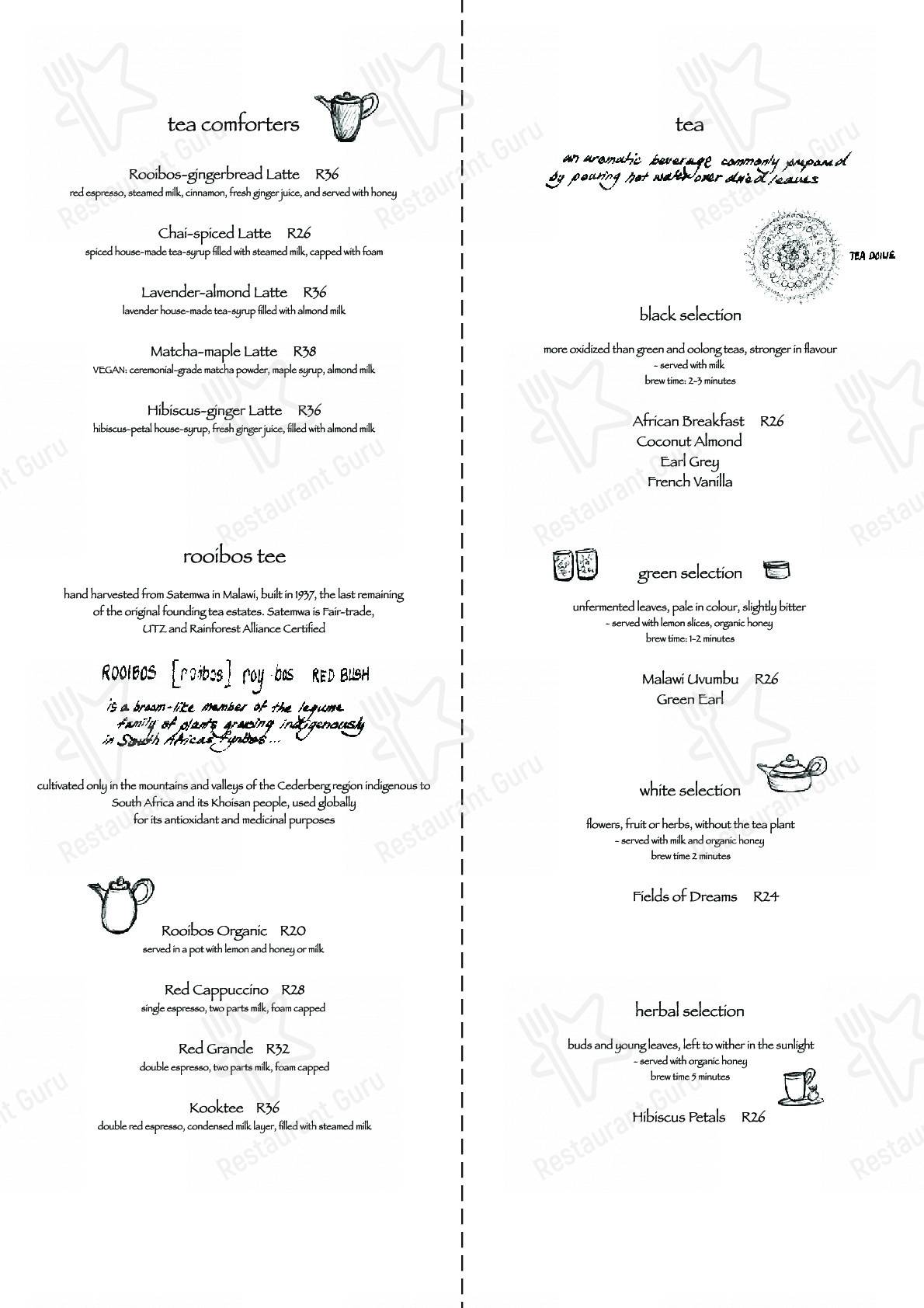 Menu at FORE at Kimiad restaurant, Pretoria