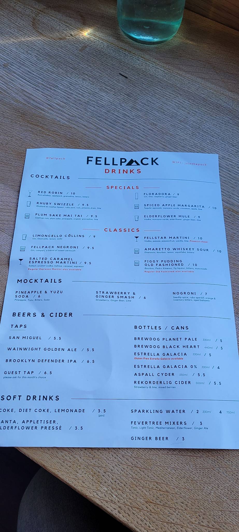 Menu at Fellpack restaurant, Keswick