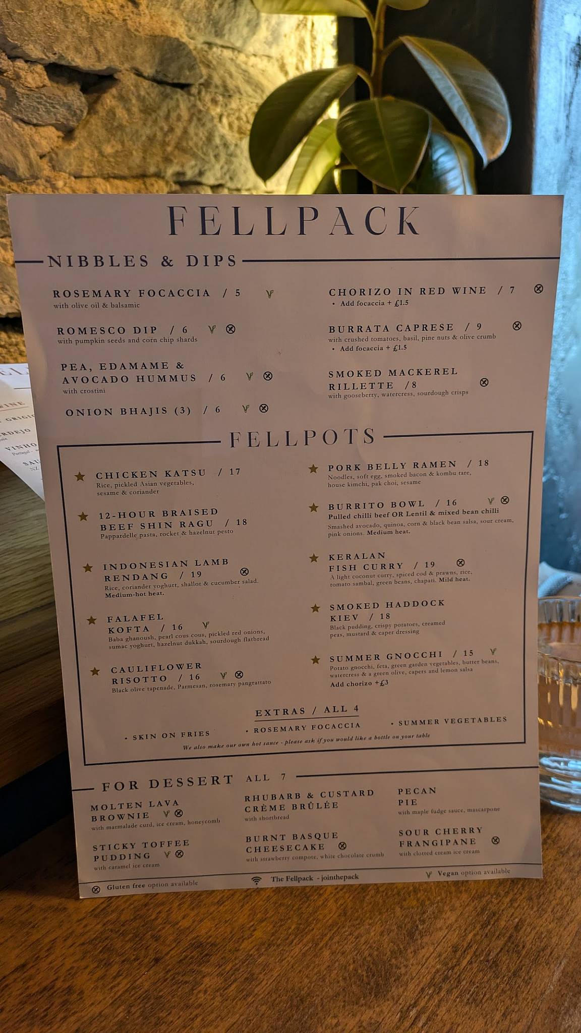 Menu at Fellpack restaurant, Keswick