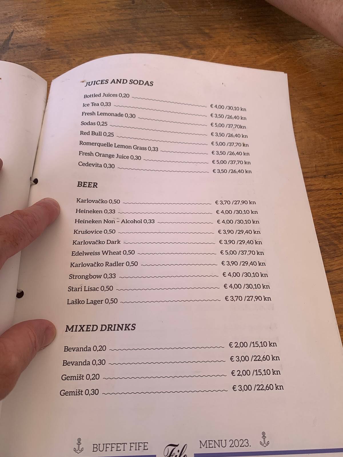 Menu at Fife restaurant, Split