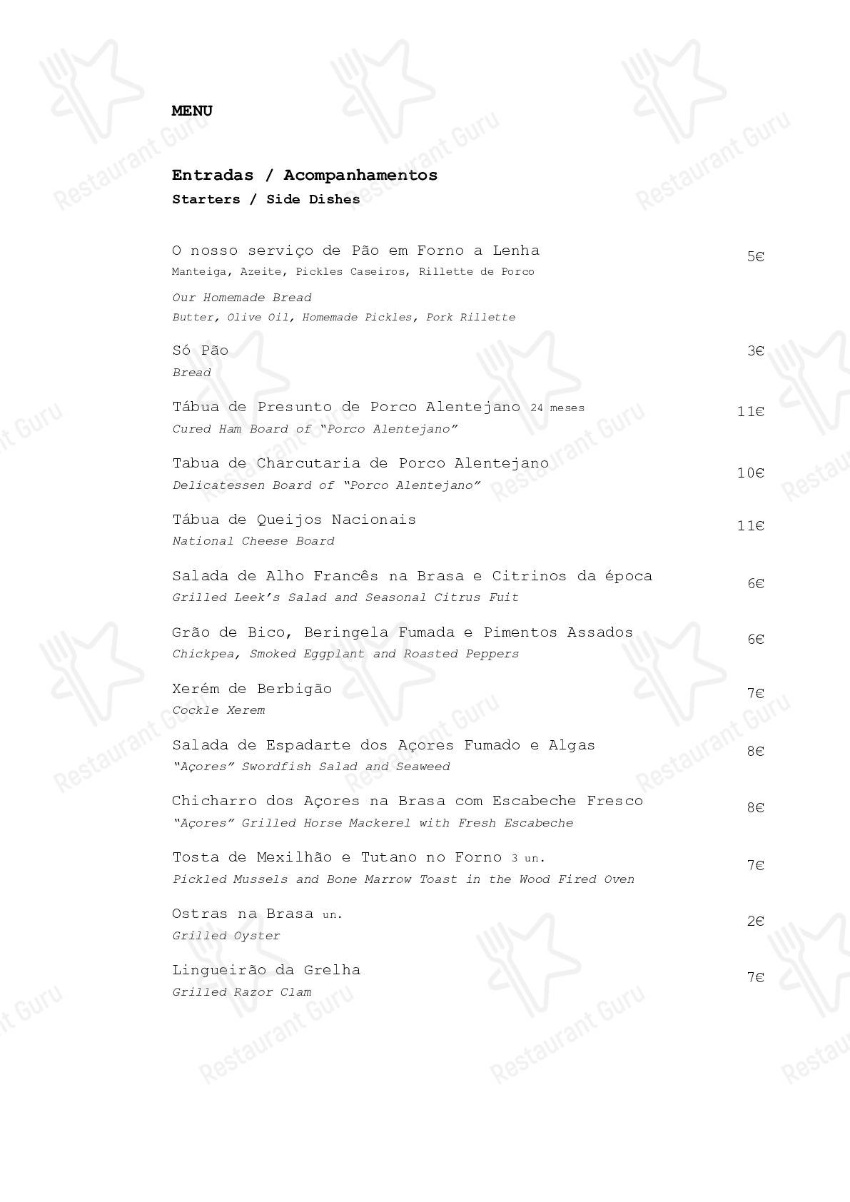 Menu at Fogo by Alexandre Silva restaurant, Lisbon
