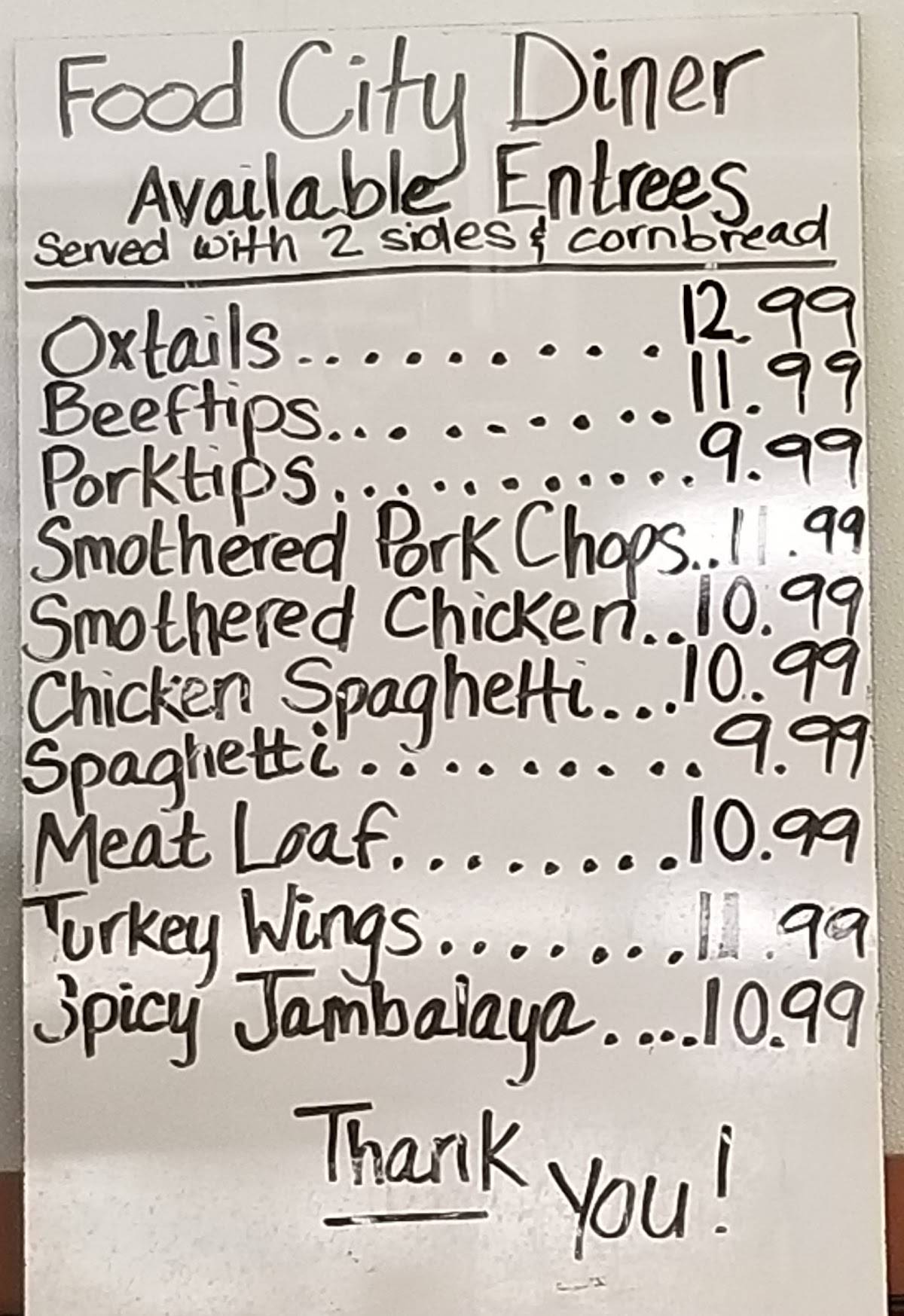 Menu at Food City Diner restaurant, Clute