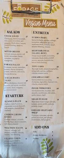 Menu at Forage Restaurant, Orangeville