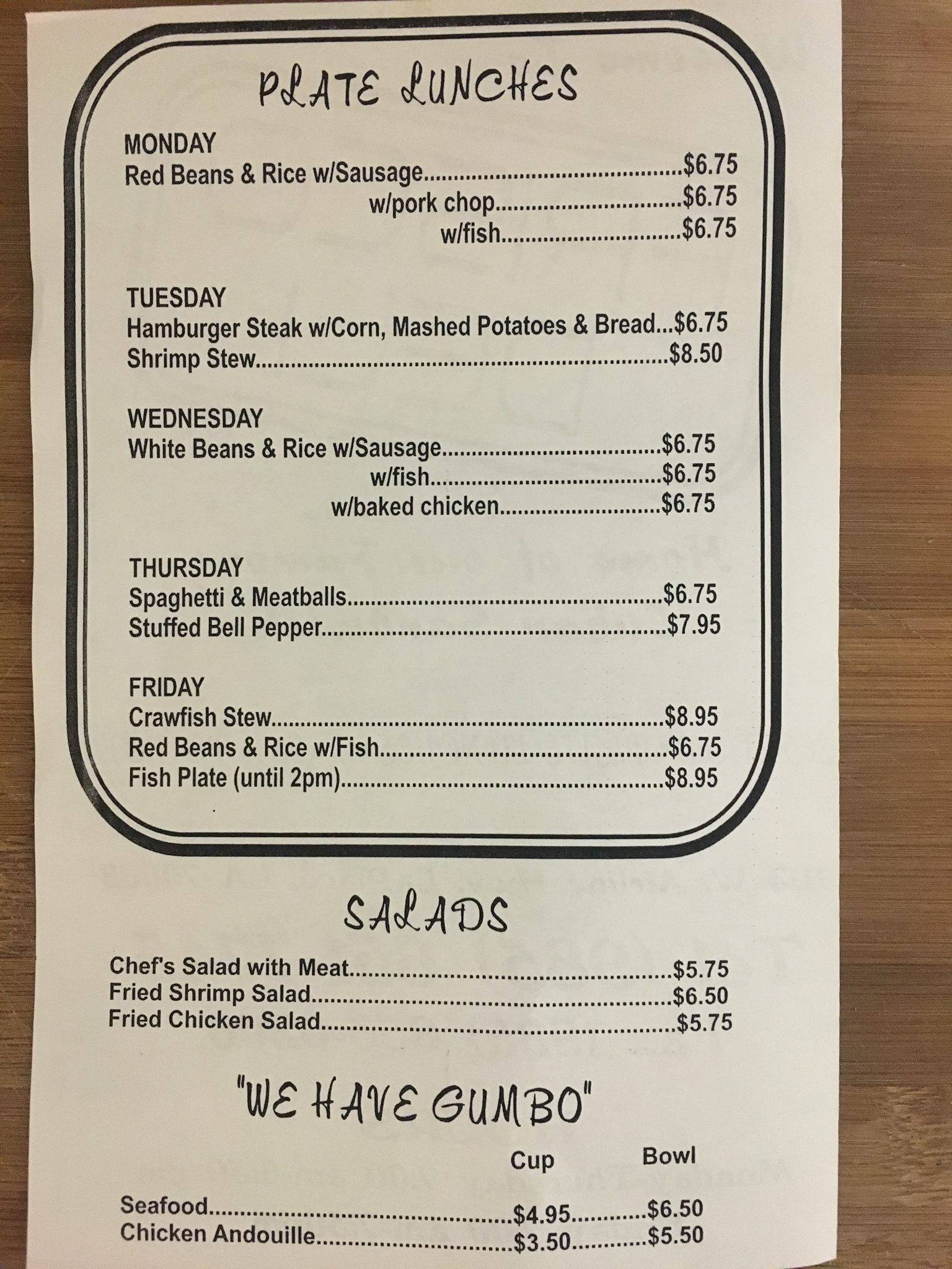 Menu at Frisco Deli restaurant, LaPlace, W Airline Hwy