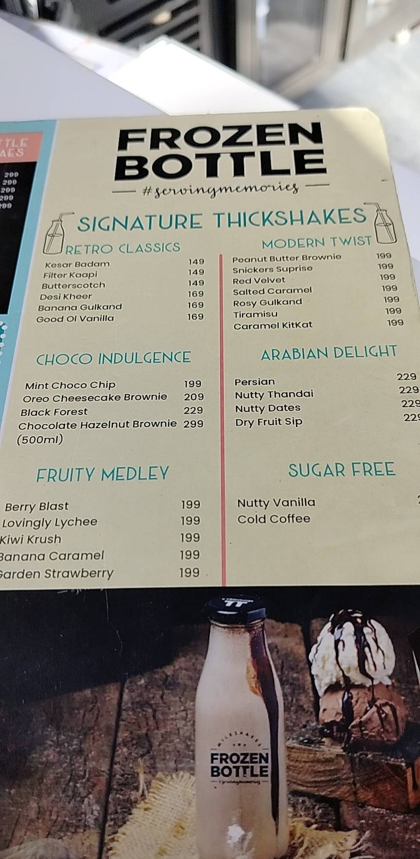 Menu at Frozen Bottle - Milkshakes, Desserts, and Ice Cream, Bengaluru ...