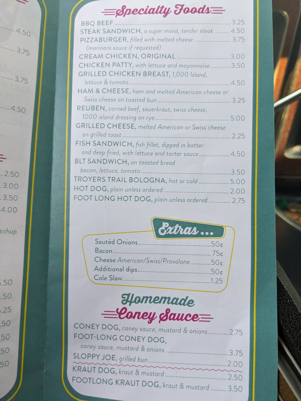 Menu at Funday's, The Root Beer Stand restaurant, New Philadelphia
