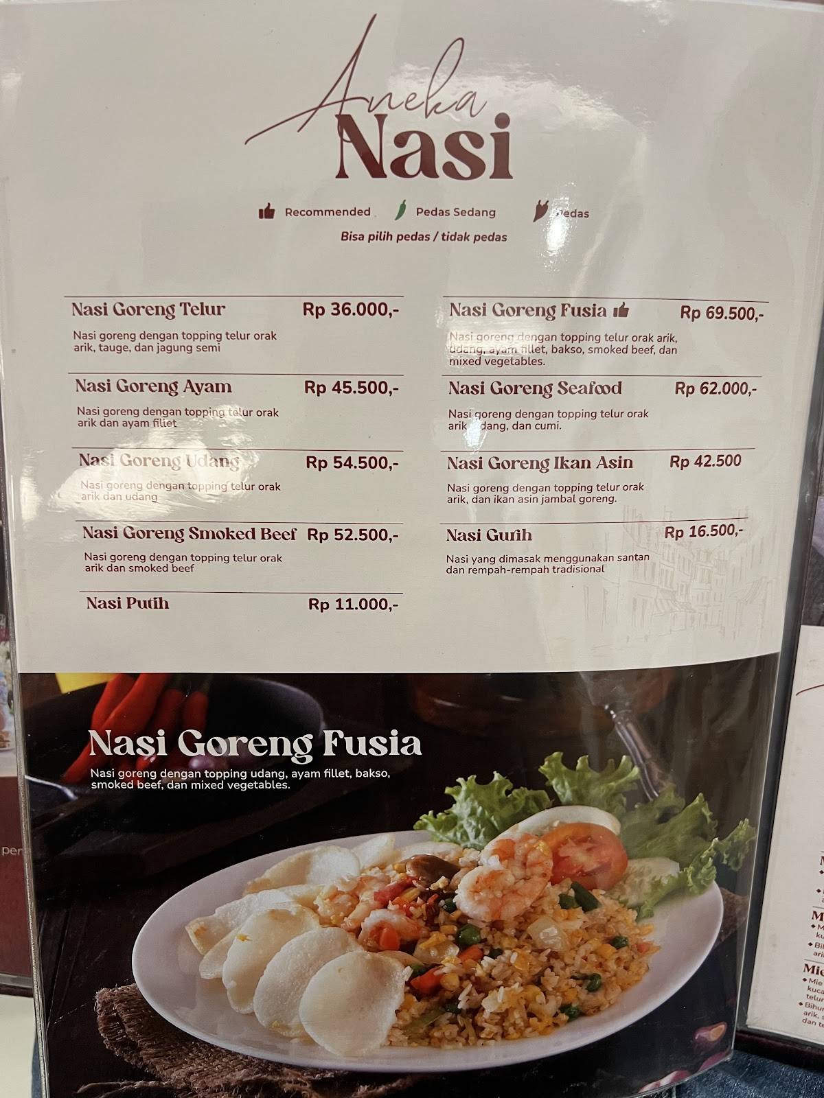 Menu at Fusia Restaurant - Rajanya Nasi Timbel, Surabaya, Jl. Dr ...