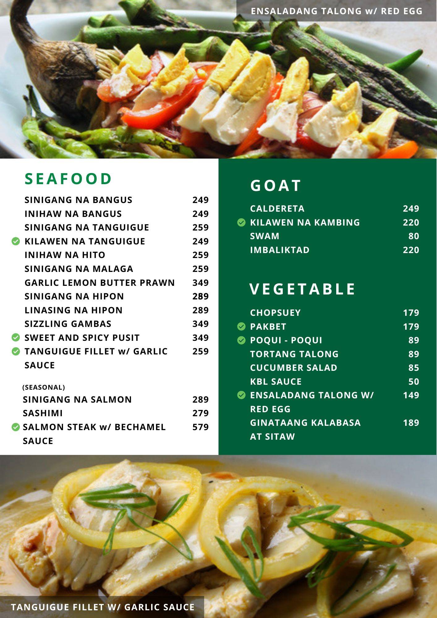 Menu at GREEN MEADOWS Hotel & Restaurant, San Nicolas