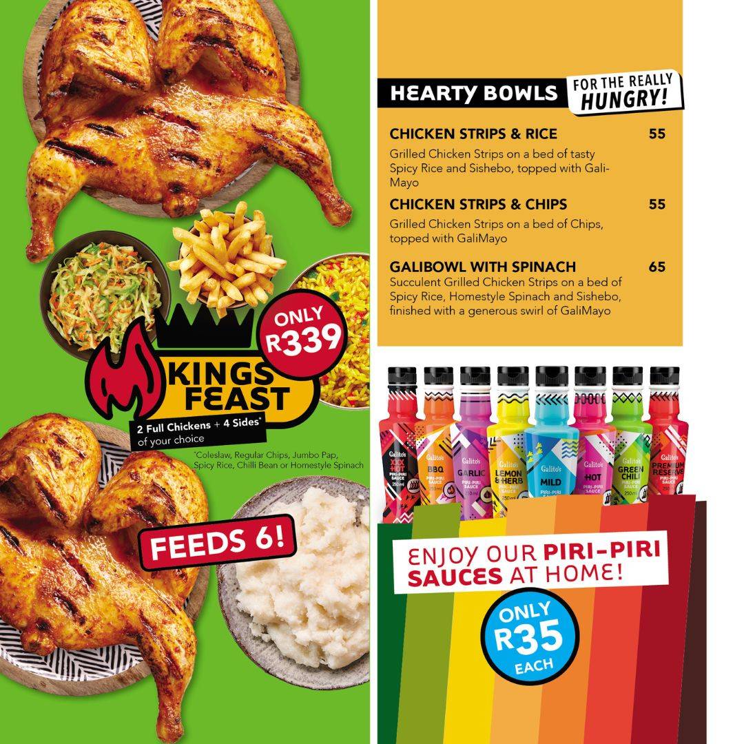 Menu at Galito's Mahwelereng restaurant, Mokopane, Dudu Madisha Dr