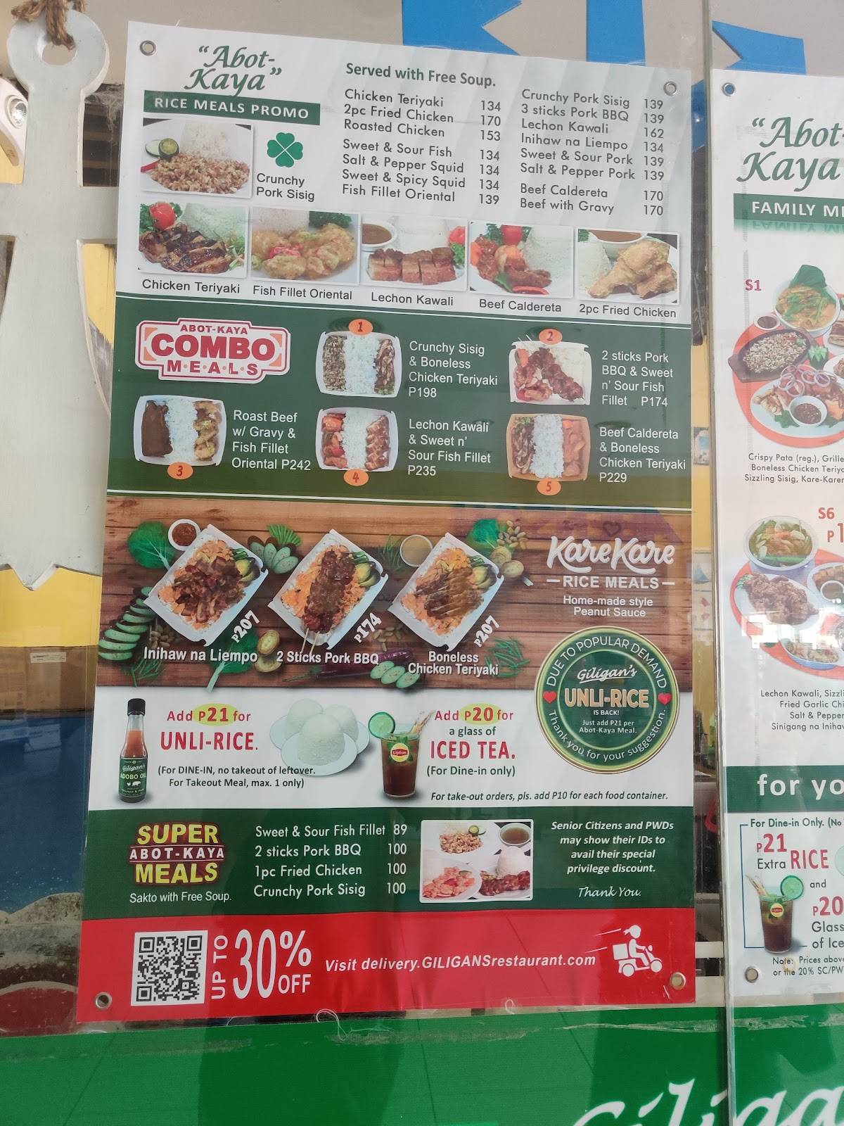 Carta del restaurante Giligan's, Taguig, G/F SM Hypermarket FTI