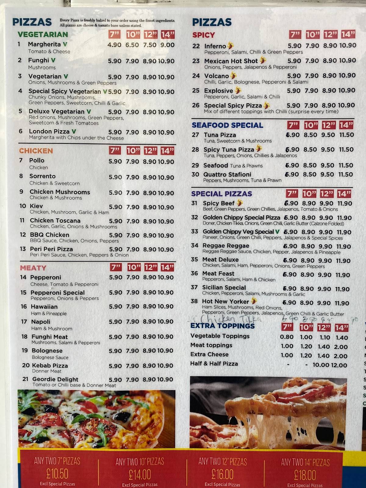 Menu at Golden Chippy fast food, Wallsend, 18 Coast Rd