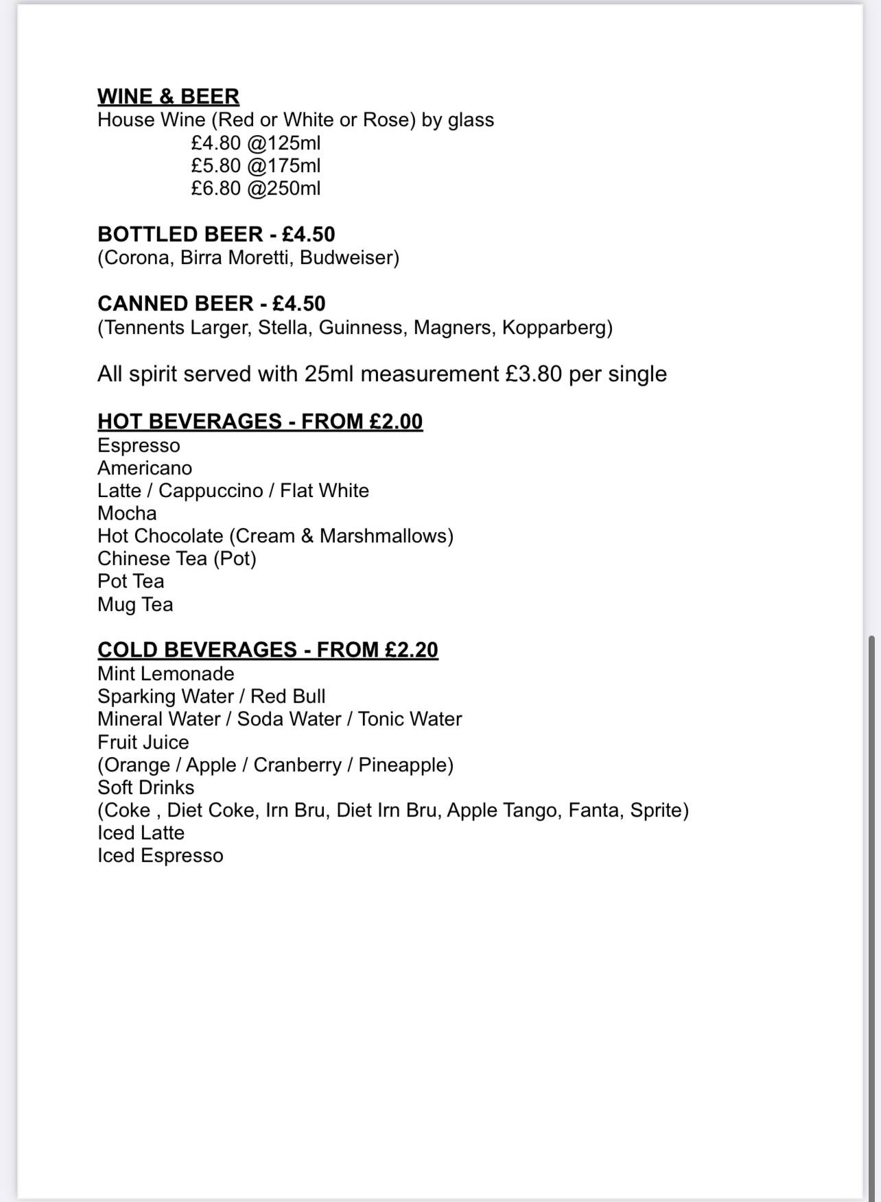 Menu at Golden Ocean restaurant, Stornoway