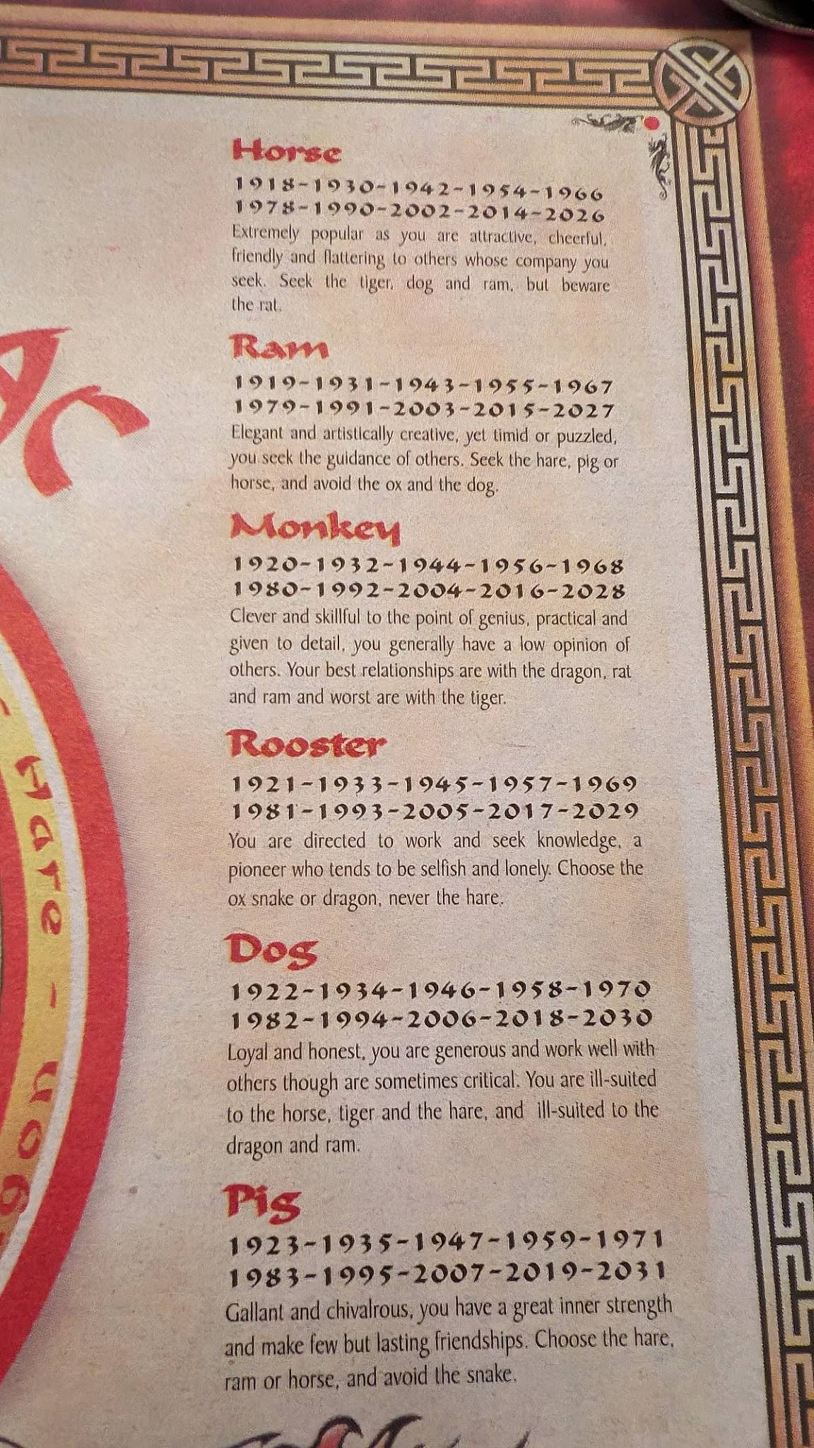Menu at Good Earth Restaurant, Winnipeg