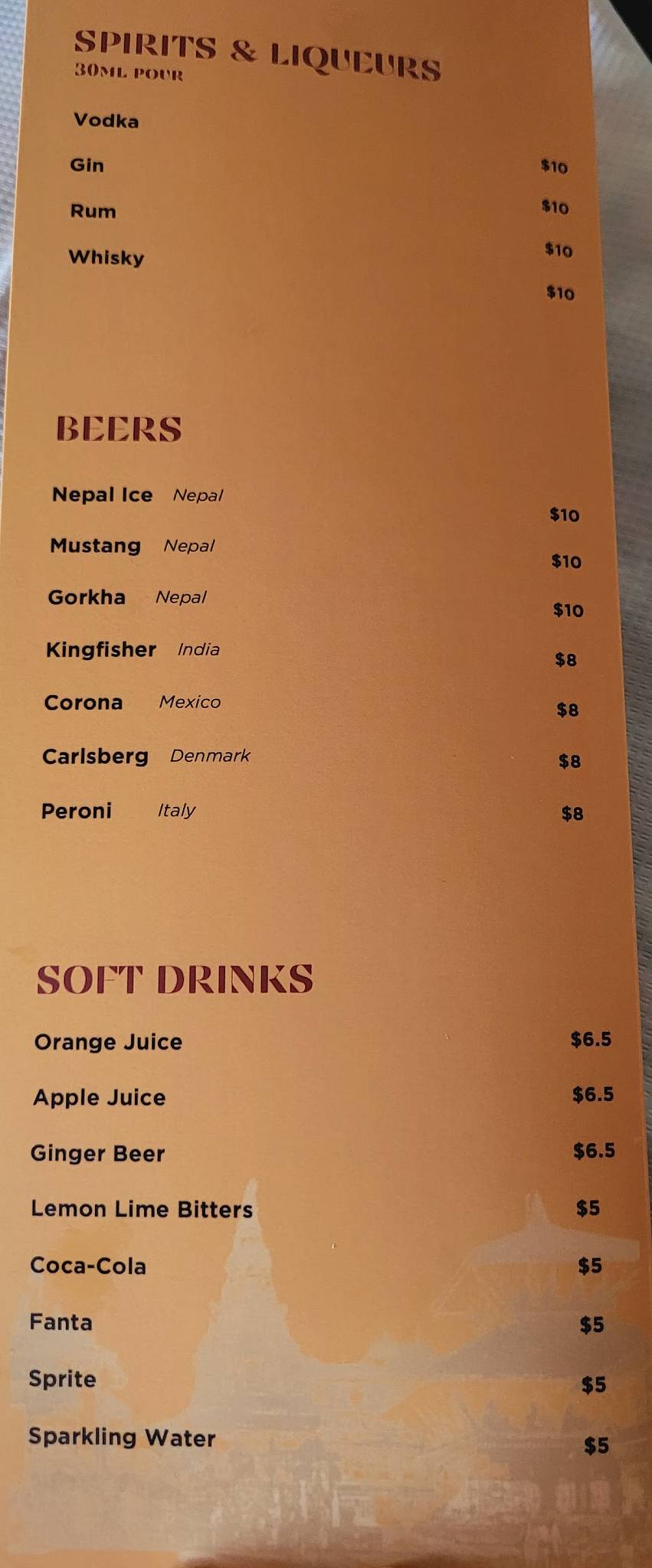 Menu at Gorkha Palace restaurant, Kallaroo