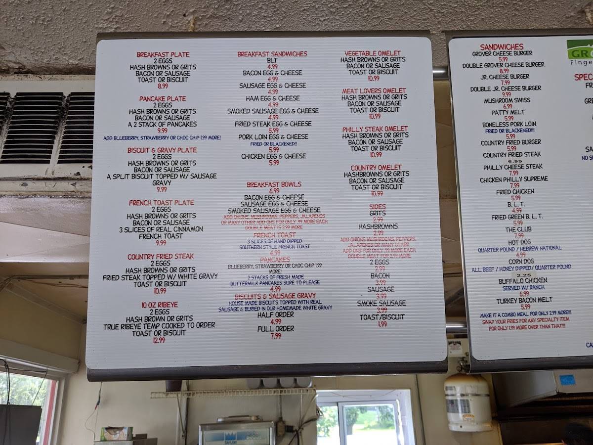 Menu at Grover's Fingers & Wings restaurant, Pensacola
