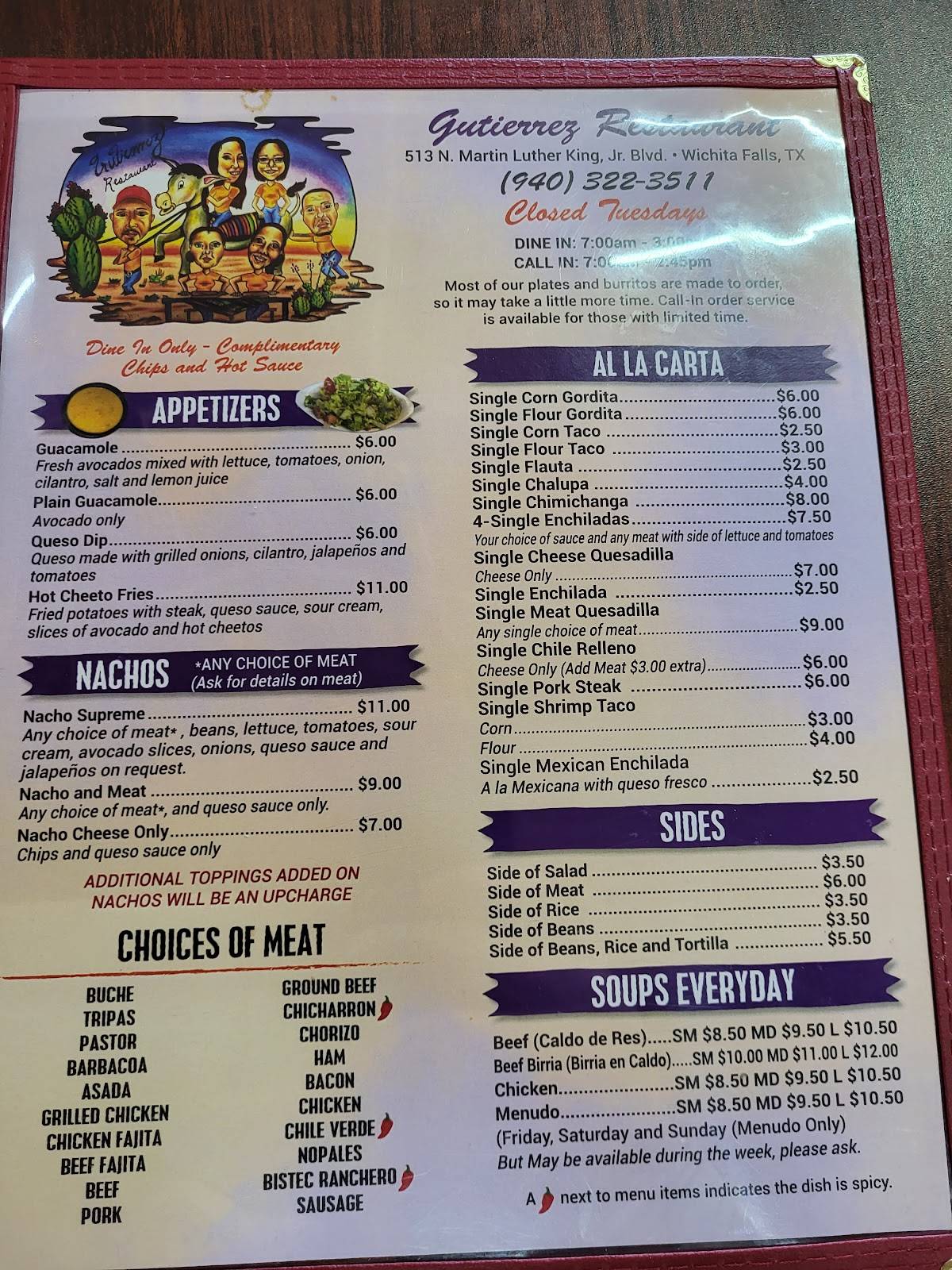 Menu at Gutierrez Family Restaurant, Wichita Falls