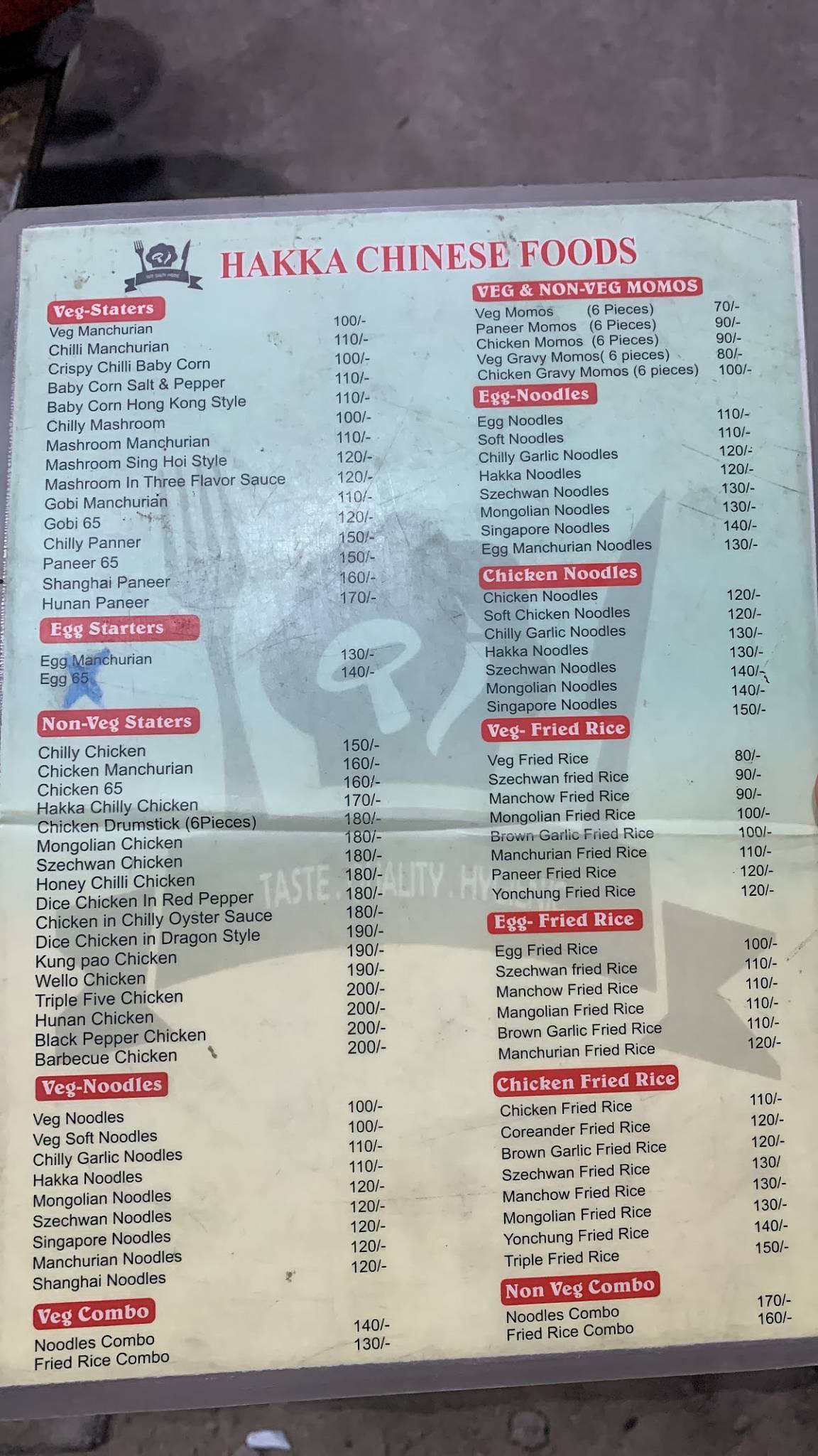 Menu at Hakka Chinese Foods, India