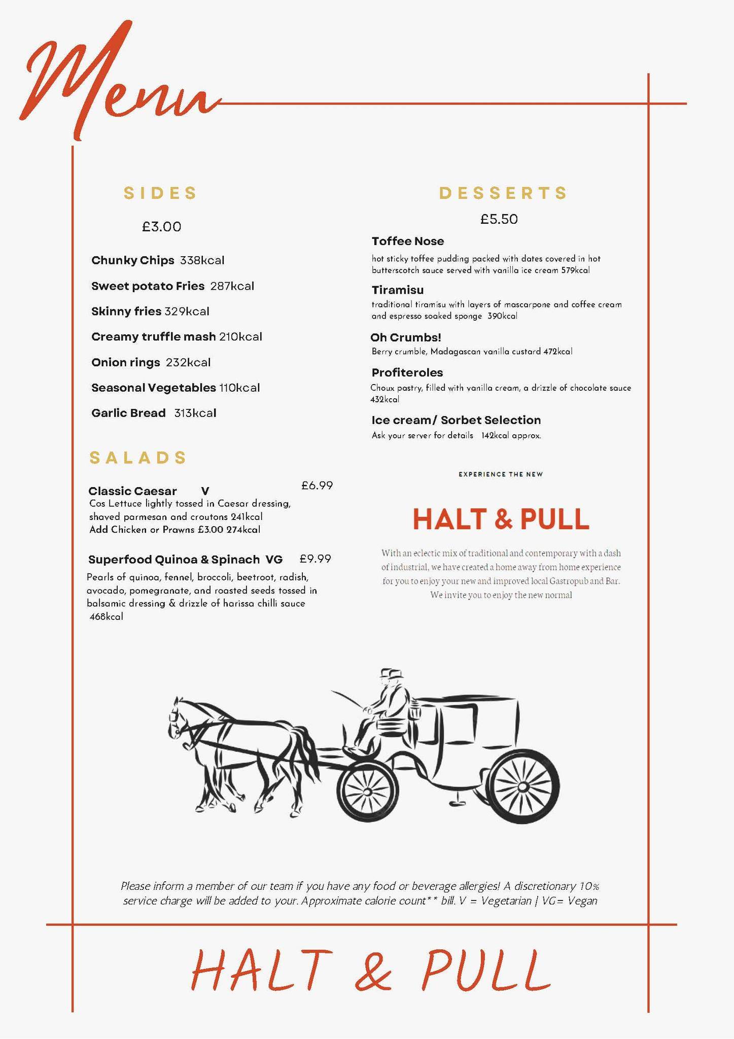 Menu at Halt & Pull pub & bar, Redhill