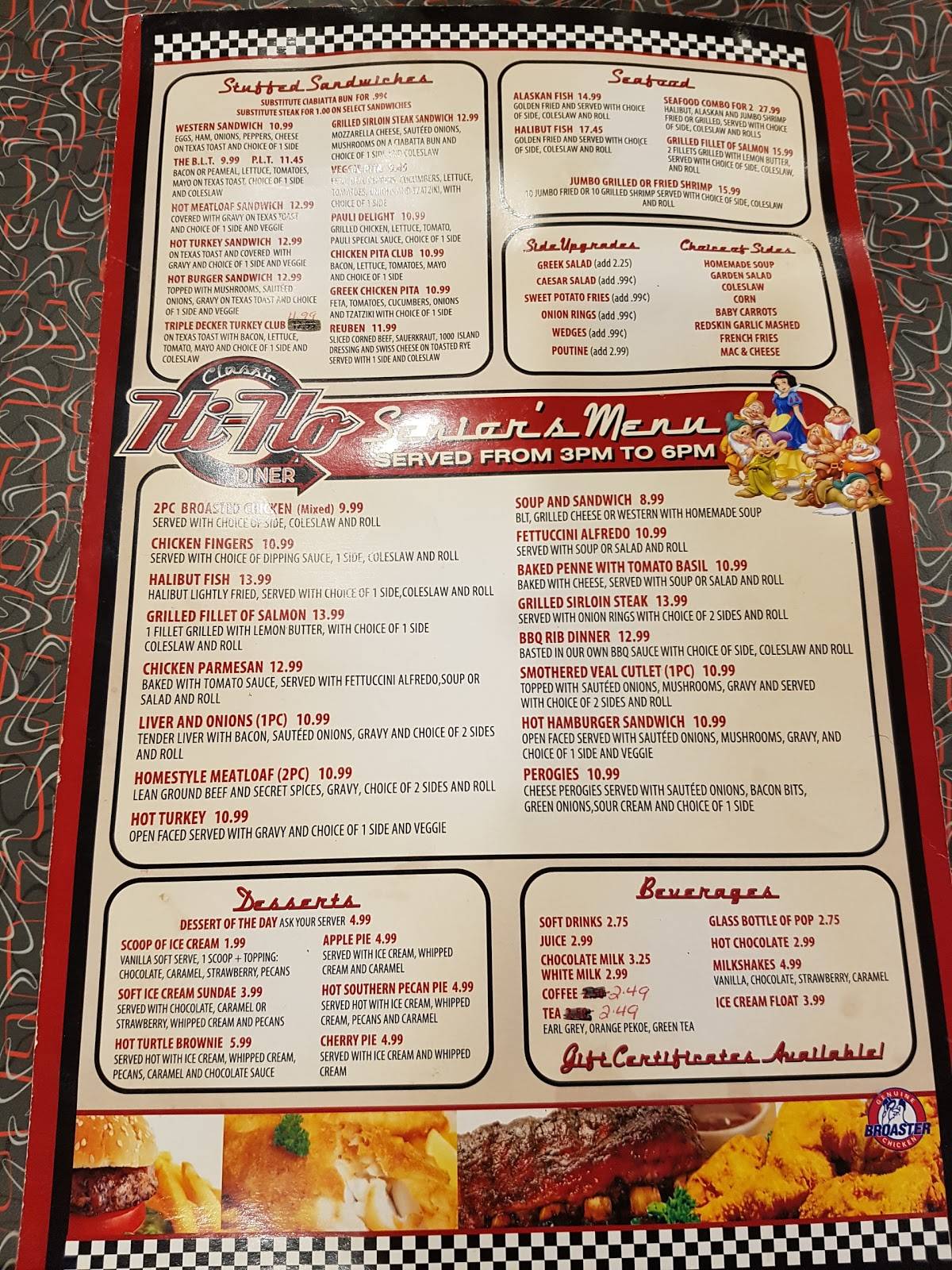 Menu at Hi Ho Diner restaurant, Windsor