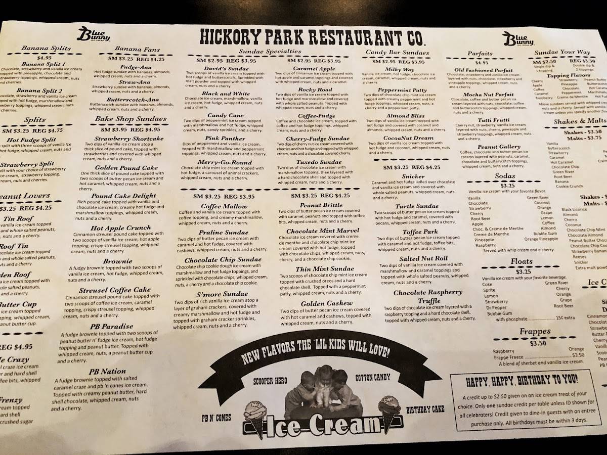 Menu at Hickory Park restaurant, Ames