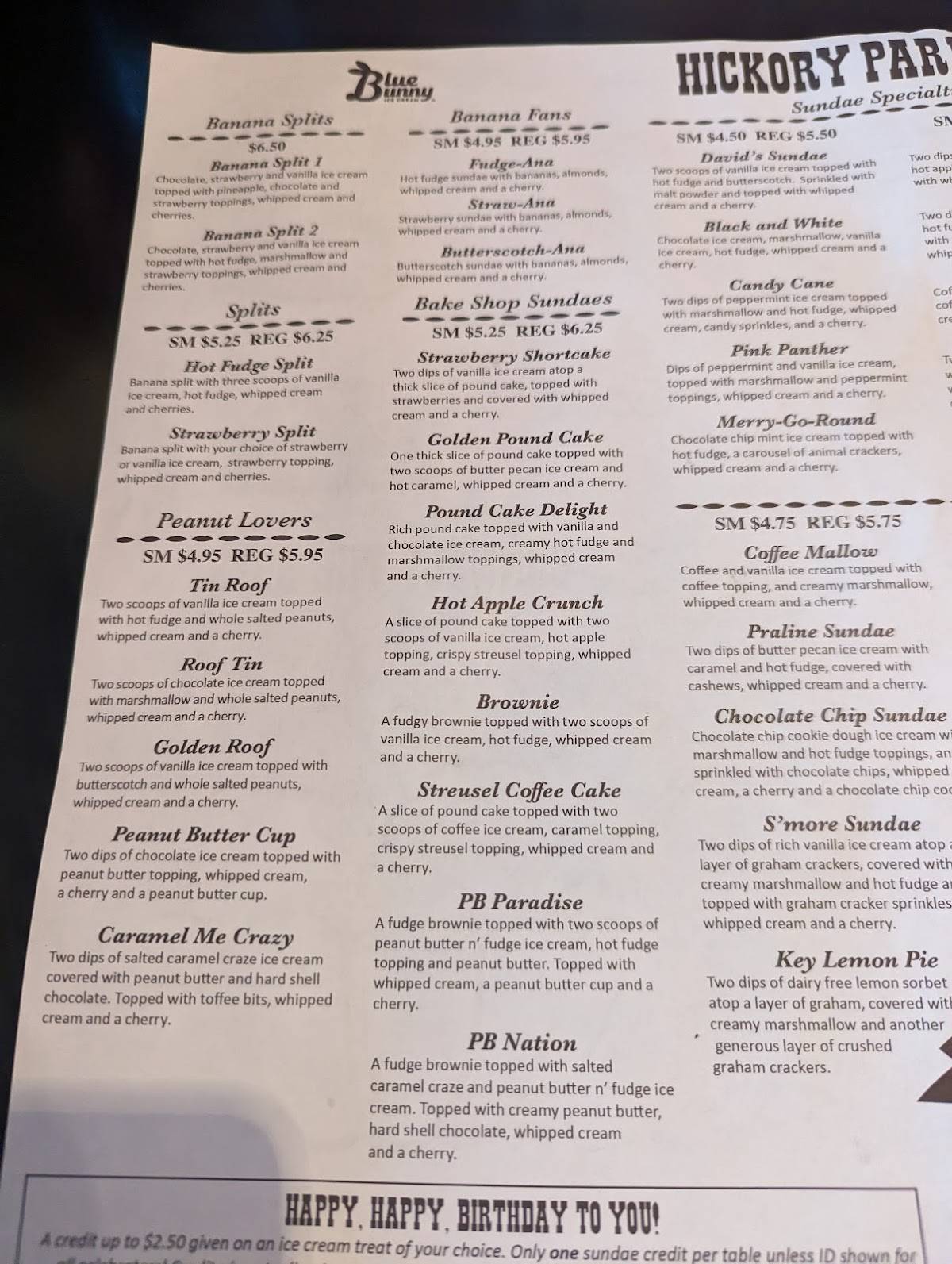 Menu at Hickory Park restaurant, Ames