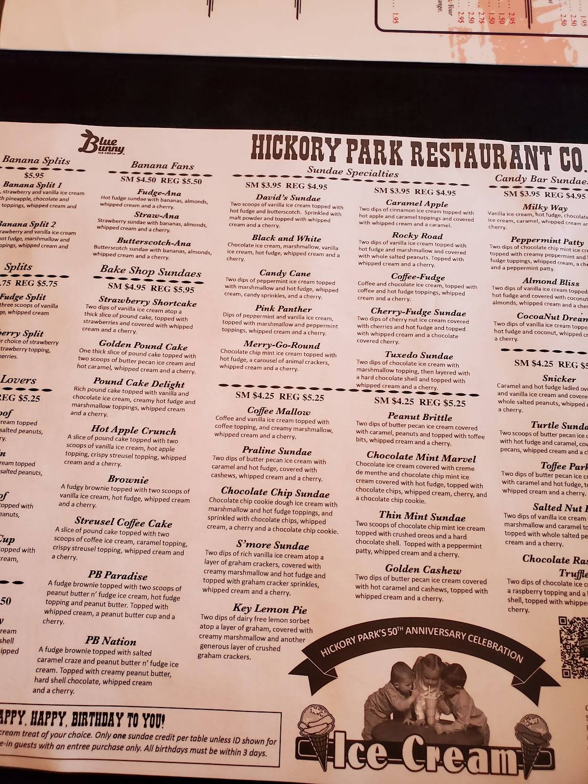 Menu at Hickory Park restaurant, Ames