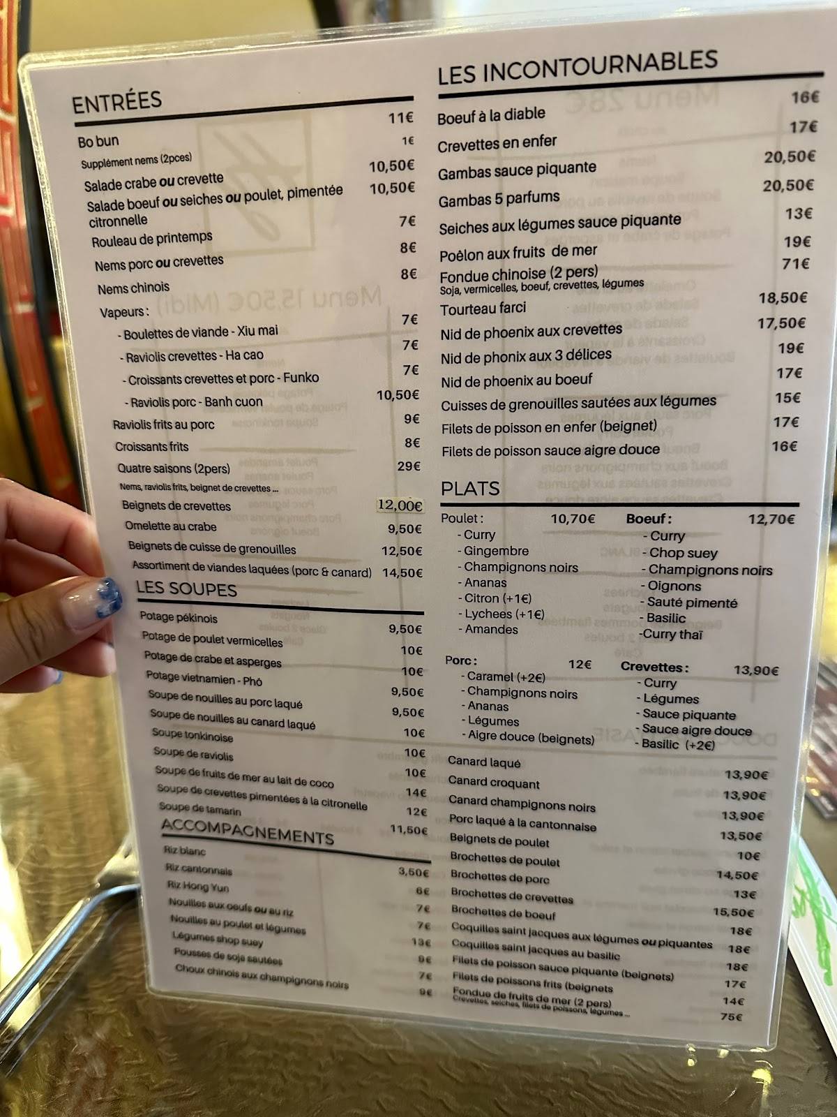 Menu au Hong Yun restaurant, Antibes