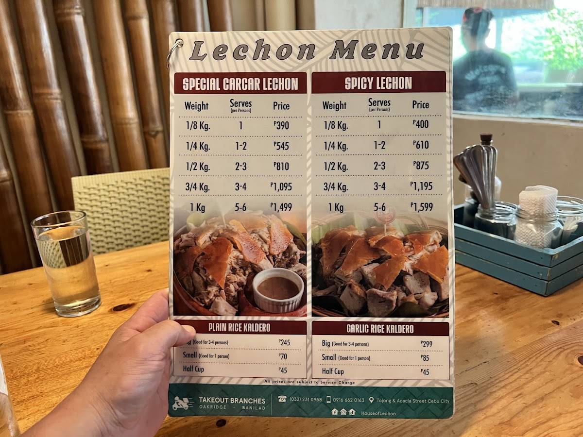 Menu at House of Lechon restaurant, Cebu City, Acacia St