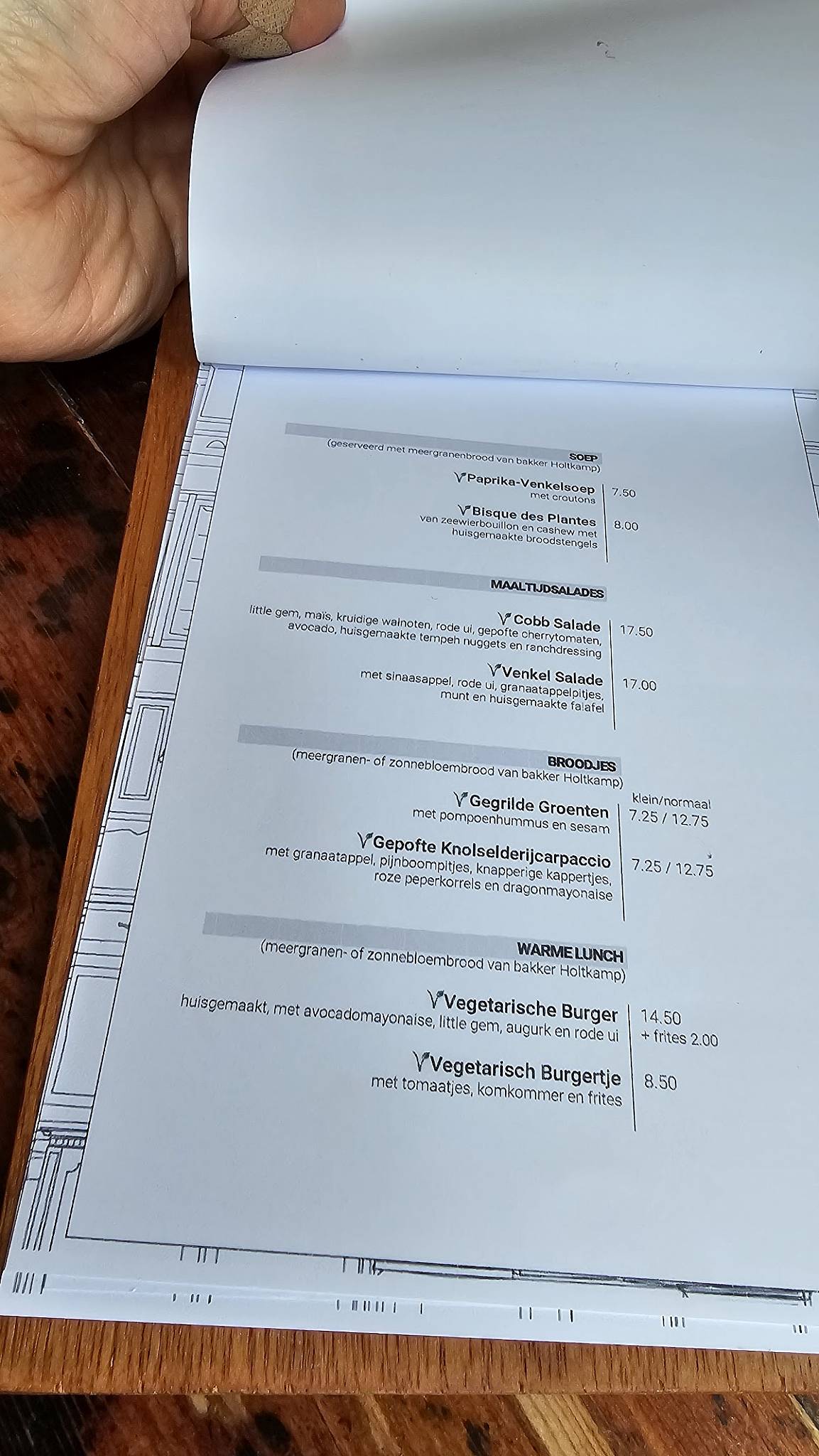Menu at Huszár, Delft