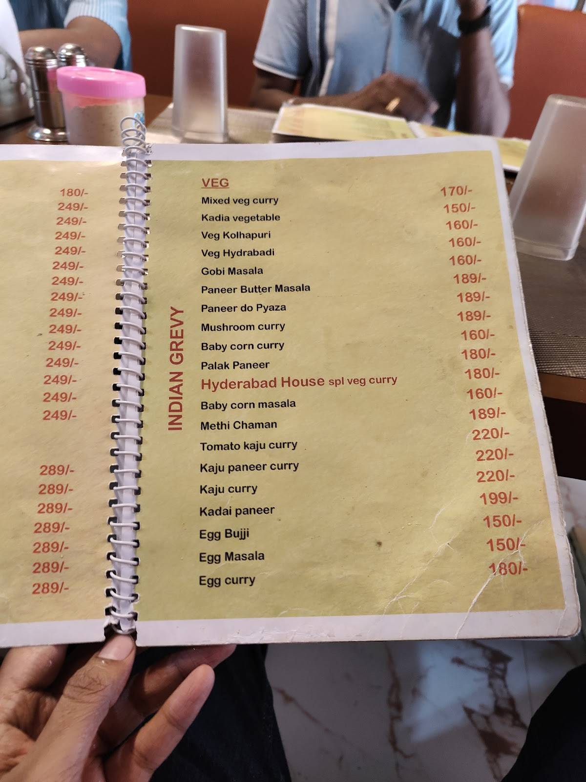 Menu at Hyderabad Biryani House, Chennai