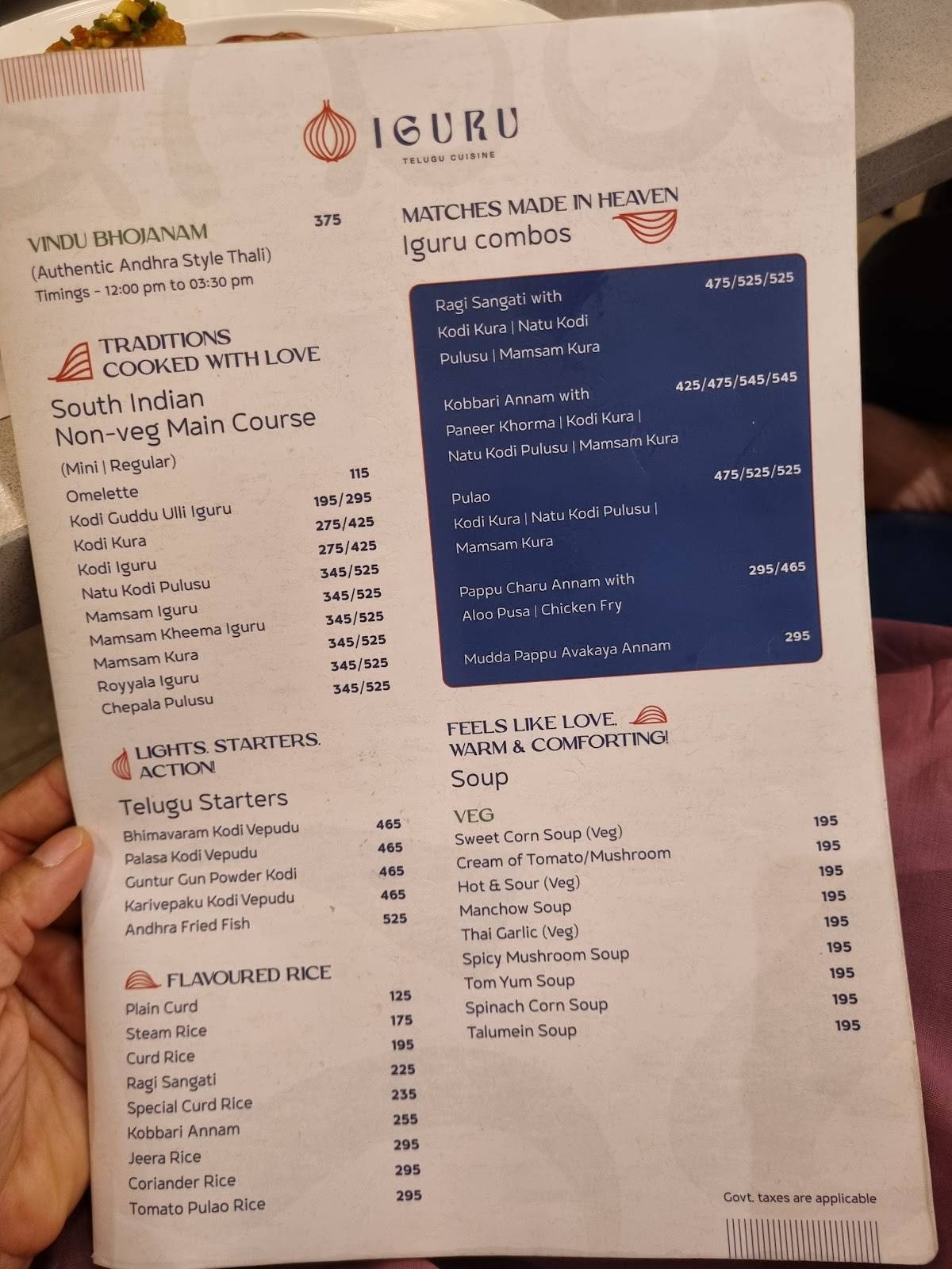 Menu at IGURU Banquets & Restaurant, Hyderabad