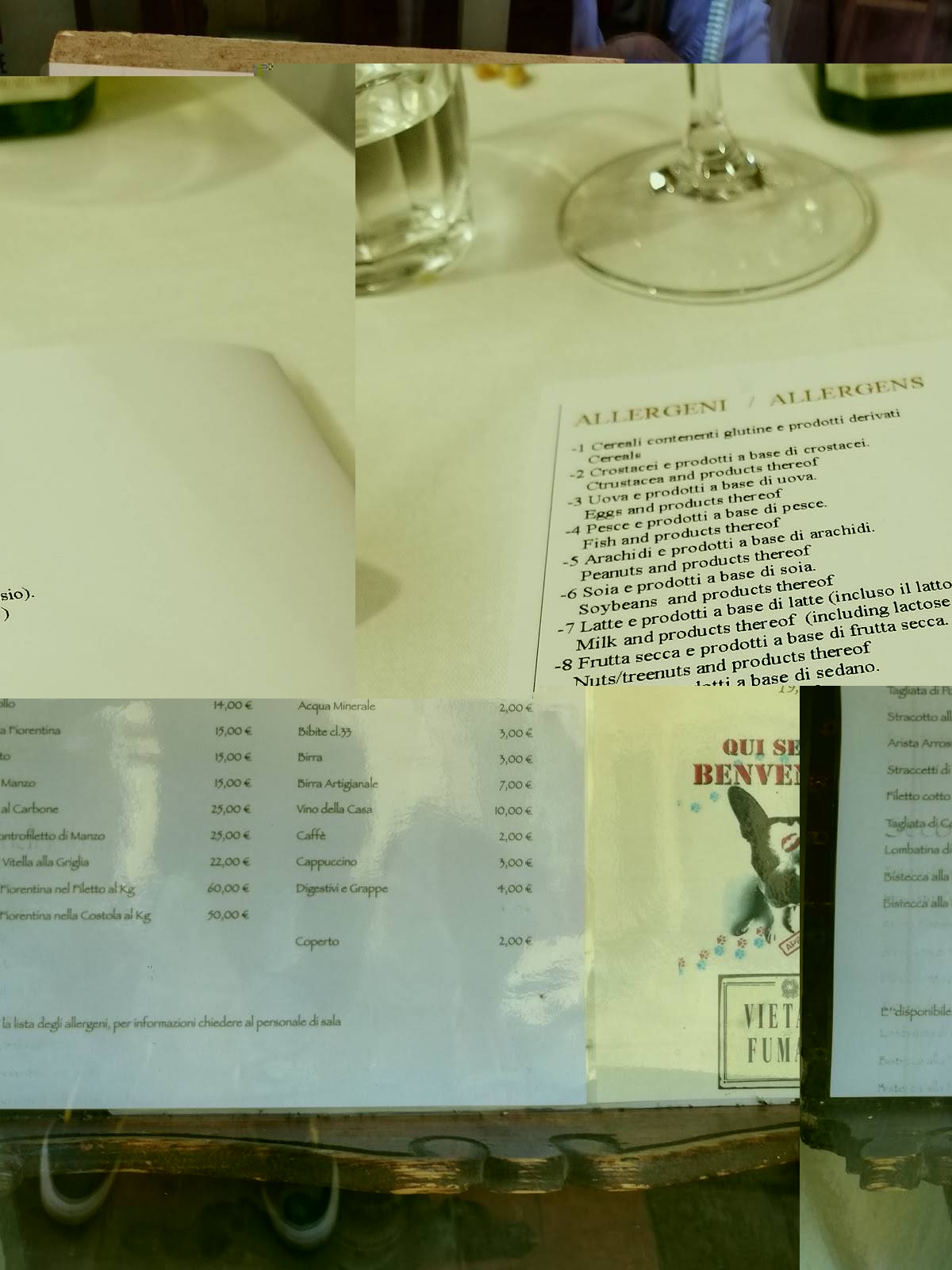 Menu at Il Latini restaurant, Florence, Via dei Palchetti