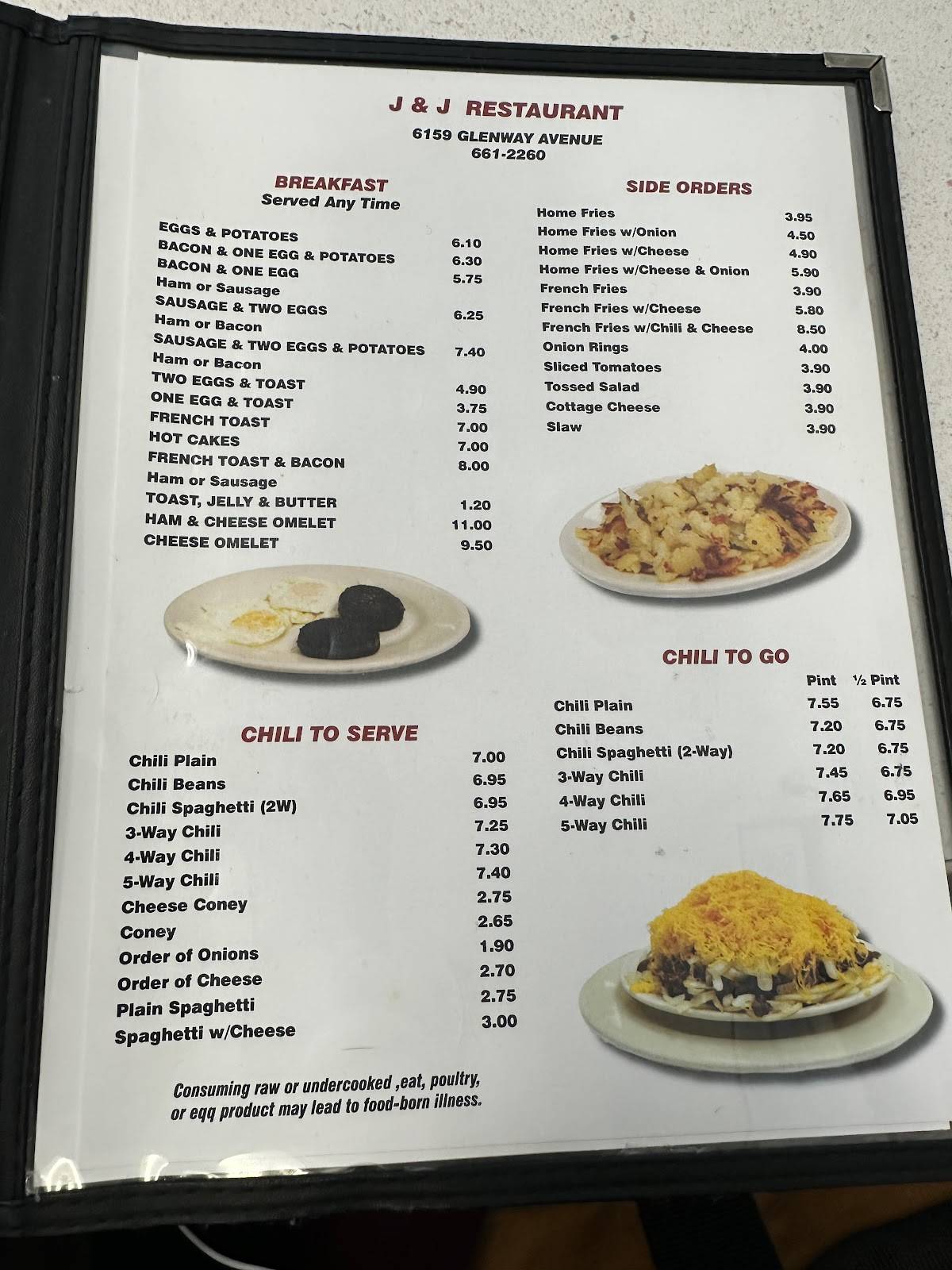 Menu at J & J Restaurant, Cincinnati