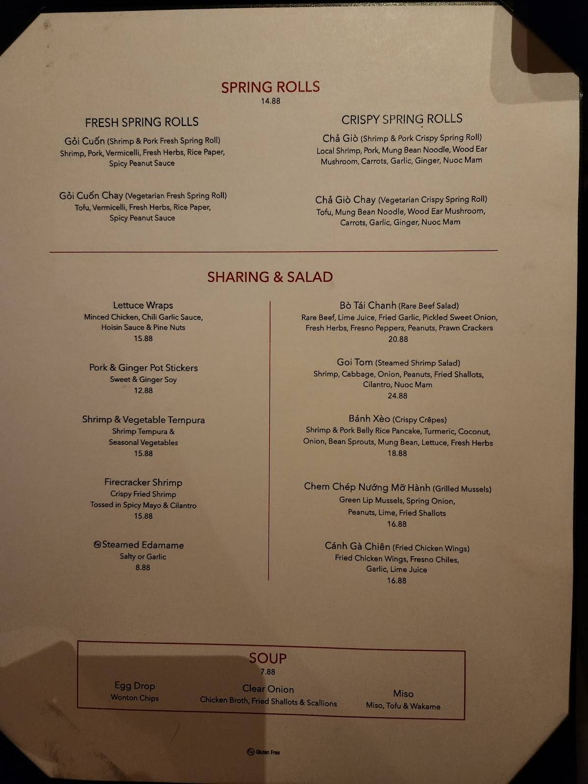 Menu at Jia restaurant, Biloxi, Beau Rivage Resort & Casino