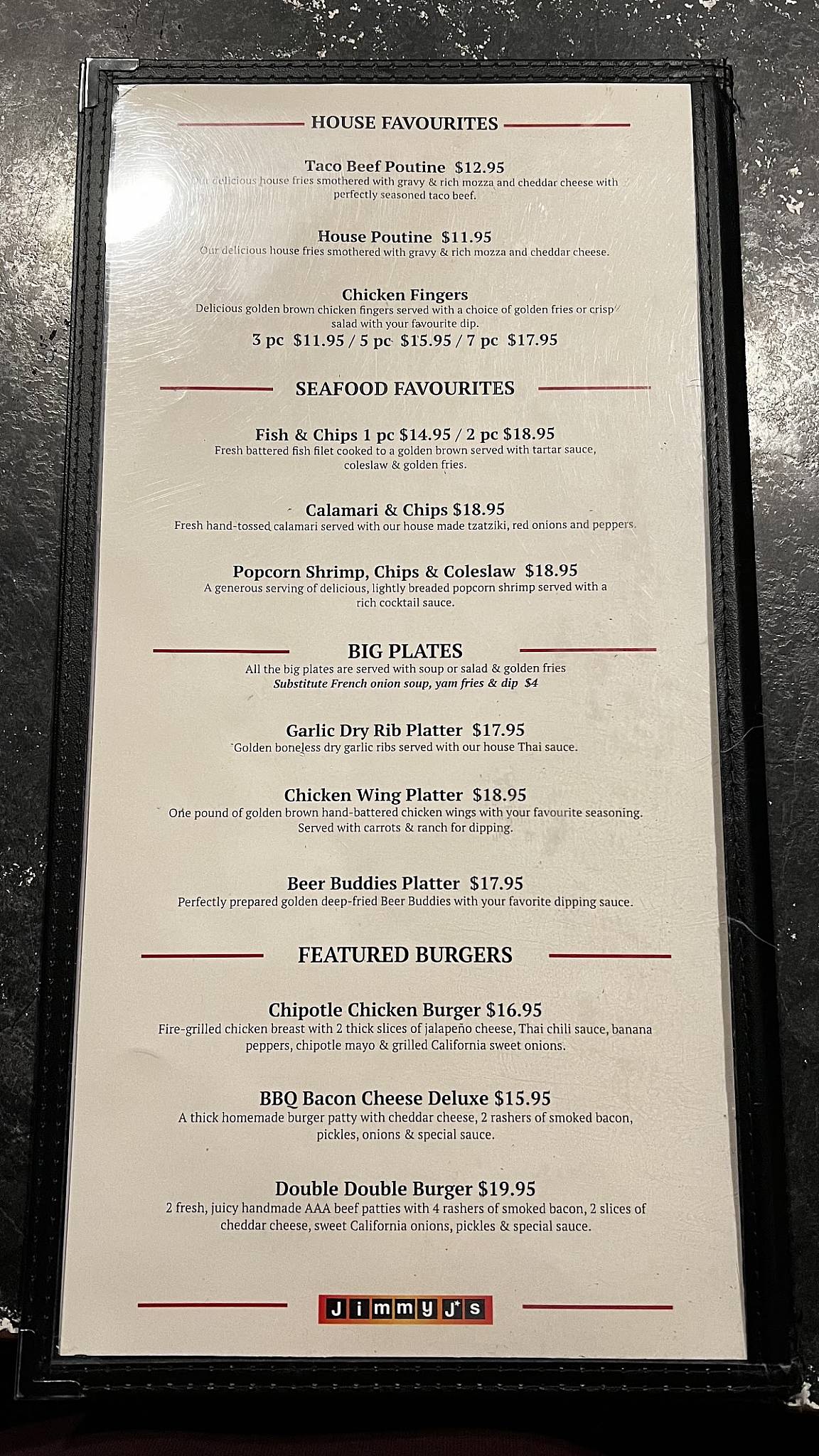 Menu at Jimmy J'S Grill restaurant, Chilliwack