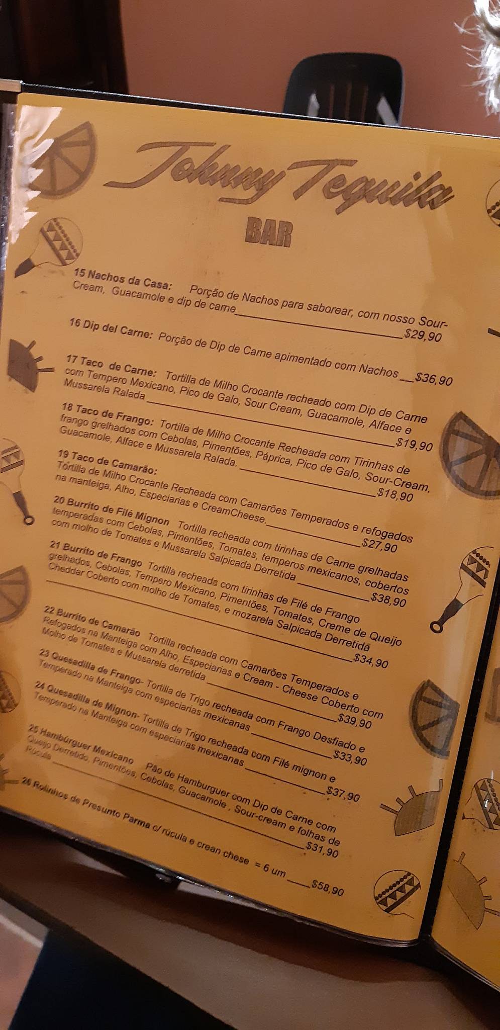 Menu em Johnny Tequila restaurante, Atibaia