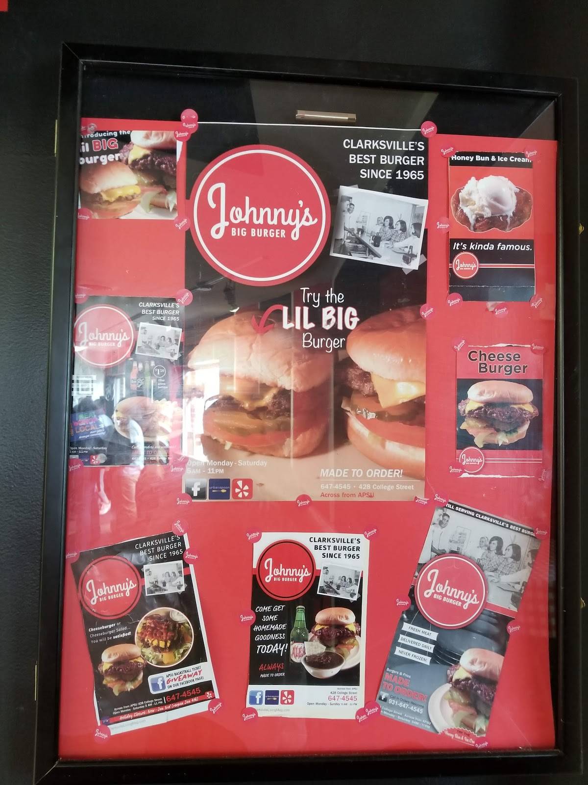 Menu at Johnny's Big Burger restaurant, Clarksville