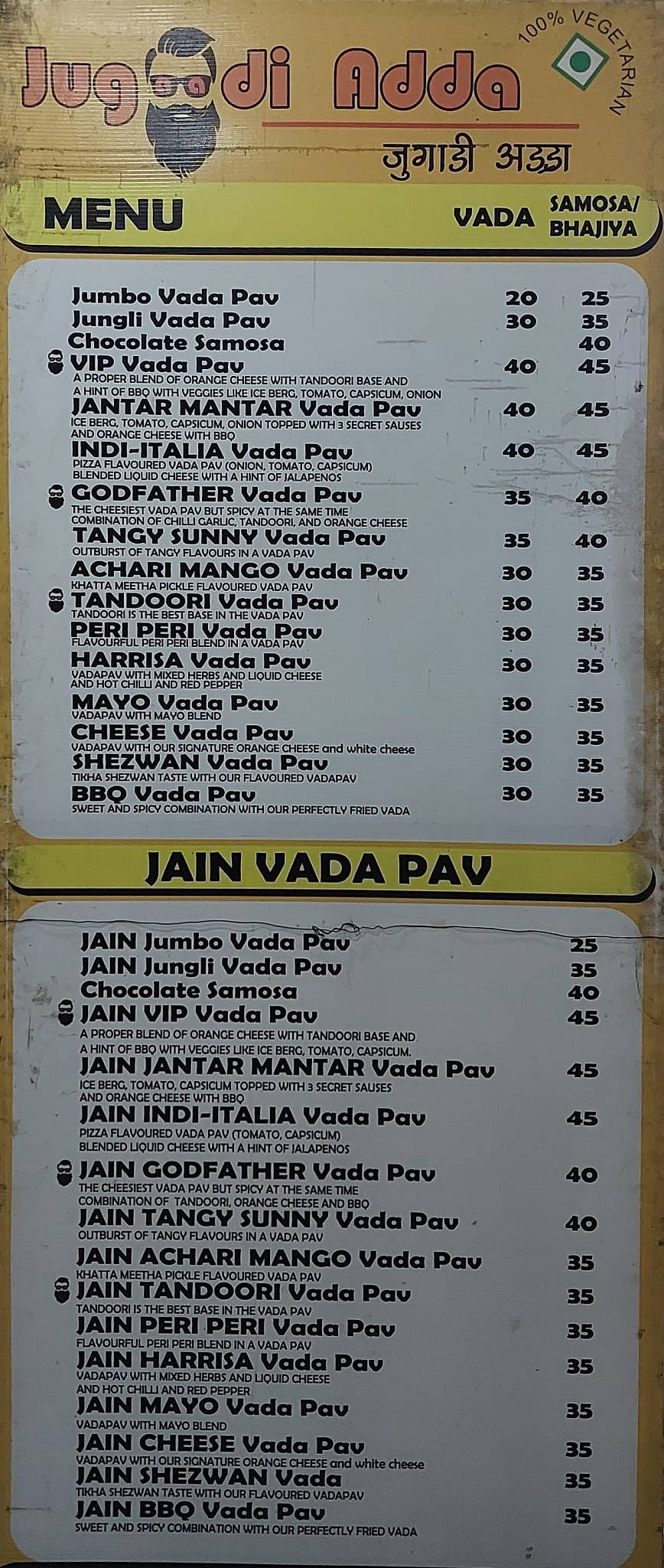 Menu at Jugaadi Adda Nizampura, Vadodara