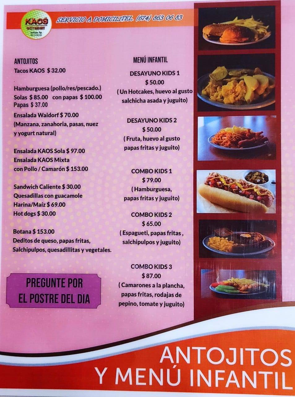 Carta de KAOS RESTAURANT, Santa Catarina de Tepehuanes