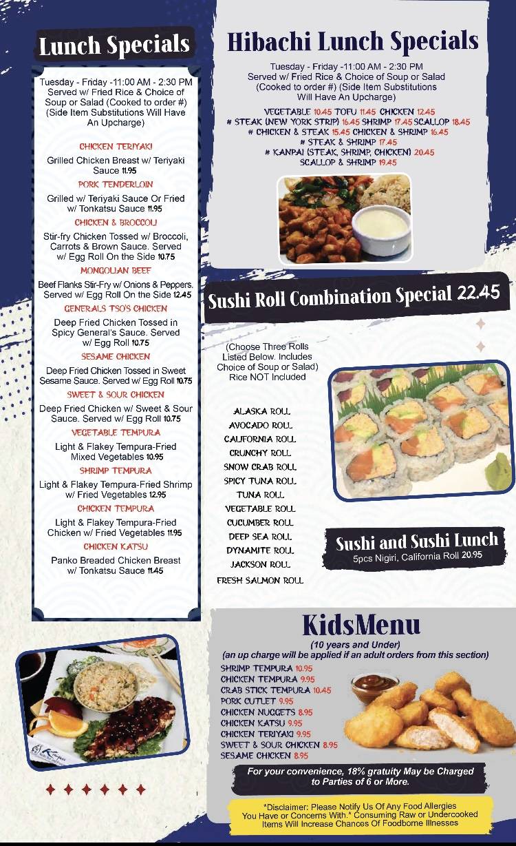 Menu at Kanpai Sushi Bar And Fusion, Jackson