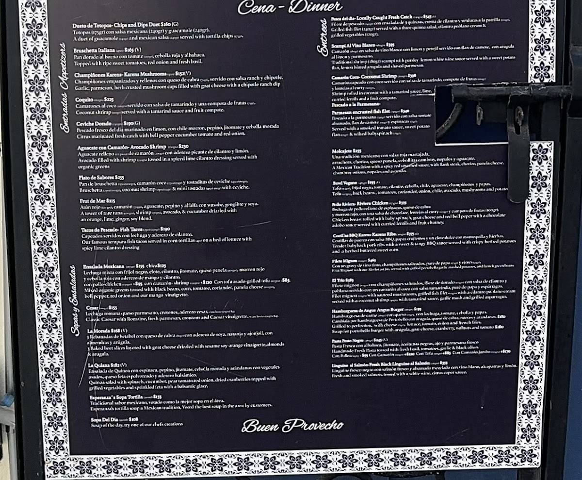 Menu at Karen’s Place restaurant, Bucerías