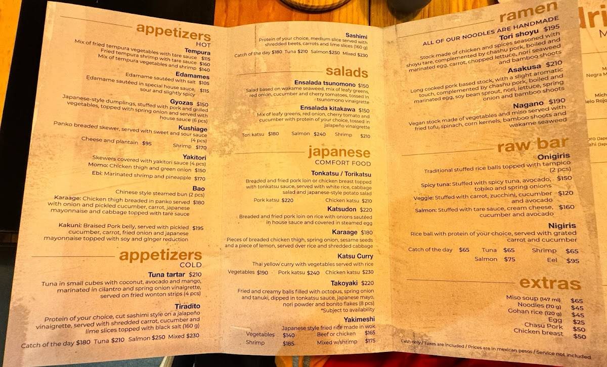 Menu at Kenta Japanese Food restaurant, Puerto Vallarta
